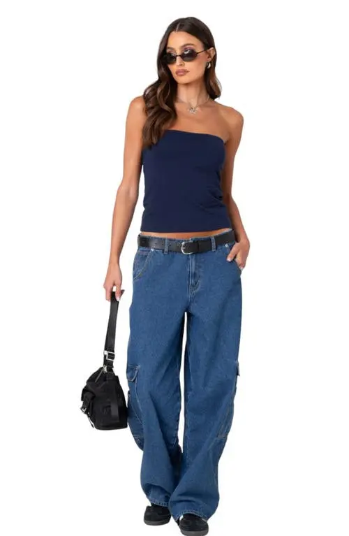 EDIKTED Stretch Cotton Tube Top - Navy