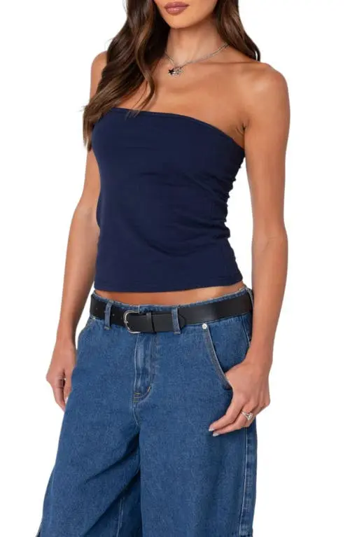 EDIKTED Stretch Cotton Tube Top - Navy
