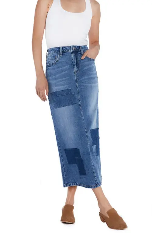 WASH LAB DENIM Patchwork Midi Skirt