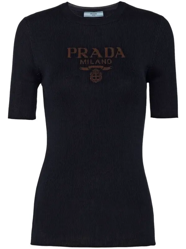 Prada Logo-jacquard Silk Top - Blue