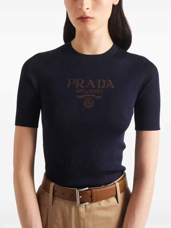 Prada Logo-jacquard Silk Top - Blue