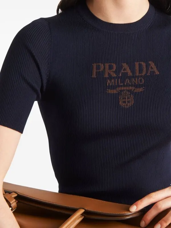 Prada Logo-jacquard Silk Top - Blue