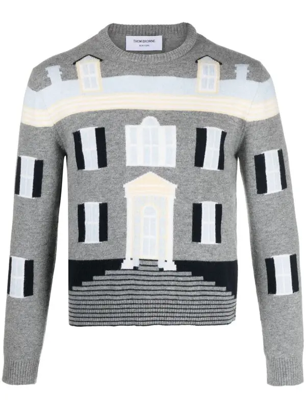 Thom Browne House Intarsia-knit Wool Jumper - Grey