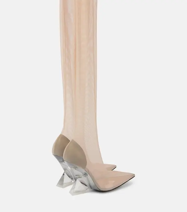 Attico Cheopissima Over-the-knee Mesh Boots - Beige