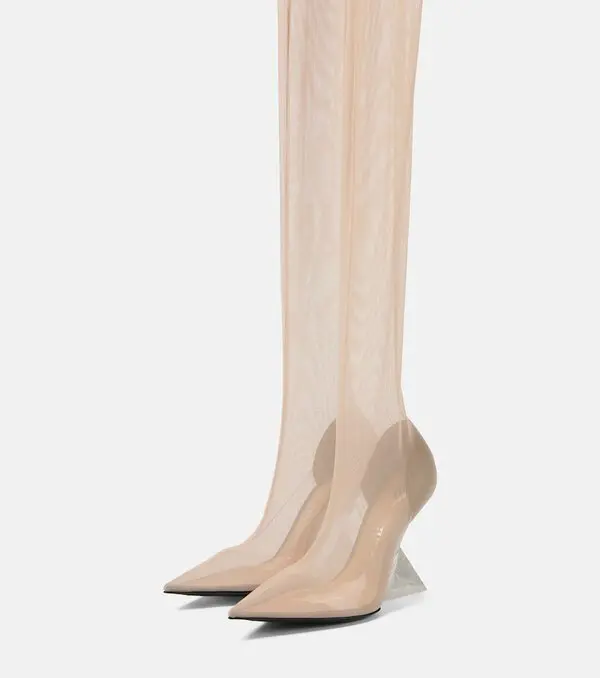 Attico Cheopissima Over-the-knee Mesh Boots - Beige