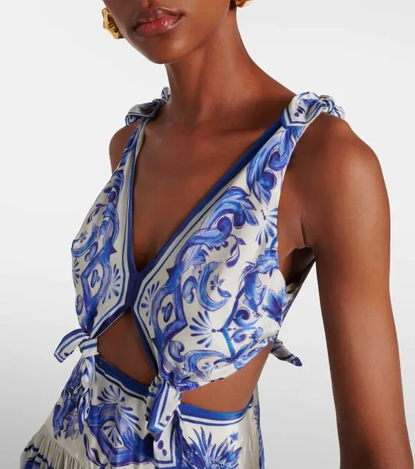 farm rio garden tiles cutout midi dress Farm Rio Flora Tile Off-White Midi Dress XS