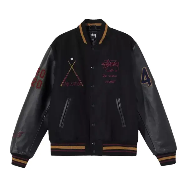 StüSsy 40th Anniversary Varsity Jacket In Black | Editorialist