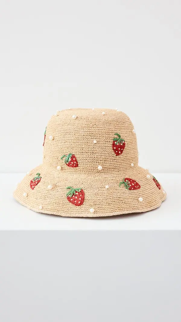 Lele Sadoughi Pearl Raffia Bucket Hat In Strawberry - 30  display picture 1