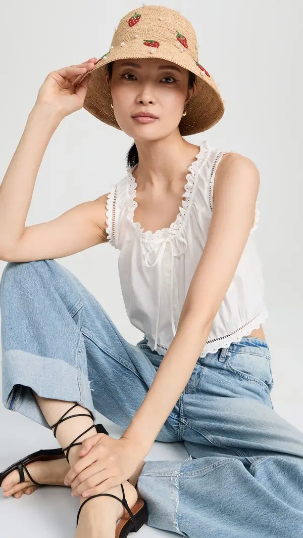 Lele Sadoughi Pearl Raffia Bucket Hat In Strawberry - 30  display picture 1