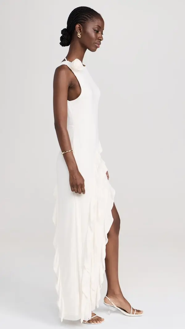 afrm airess ruffle maxi dress Afrm Airess Ruffled Slit Maxi Dress In Gardenia - 75% Off