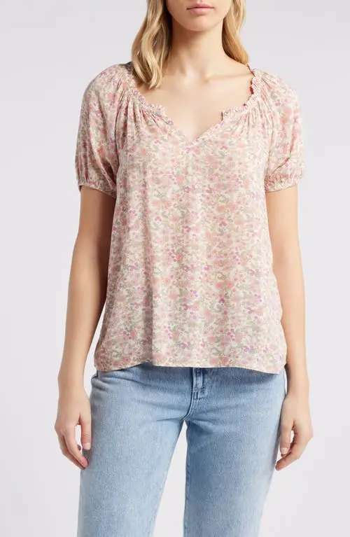 Lucky Brand Floral Split Neck Blouse