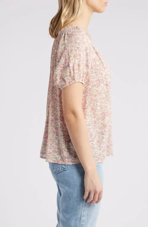 Lucky Brand Floral Split Neck Blouse