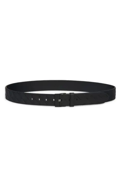 Bottega Veneta Intrecciato Leather Belt - 8984 Black-nero Opaco