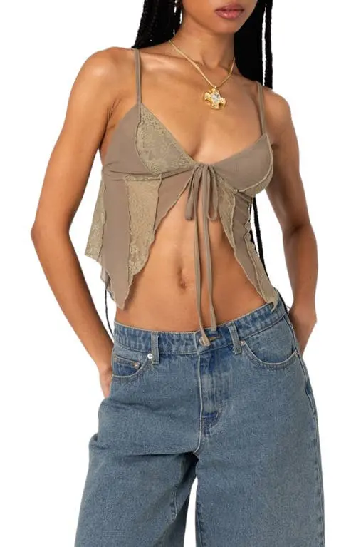 EDIKTED Patchwork Lace Camisole - Olive