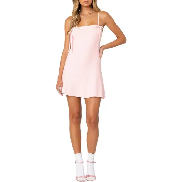 EDIKTED Bow Tie Rib Minidress - Pink