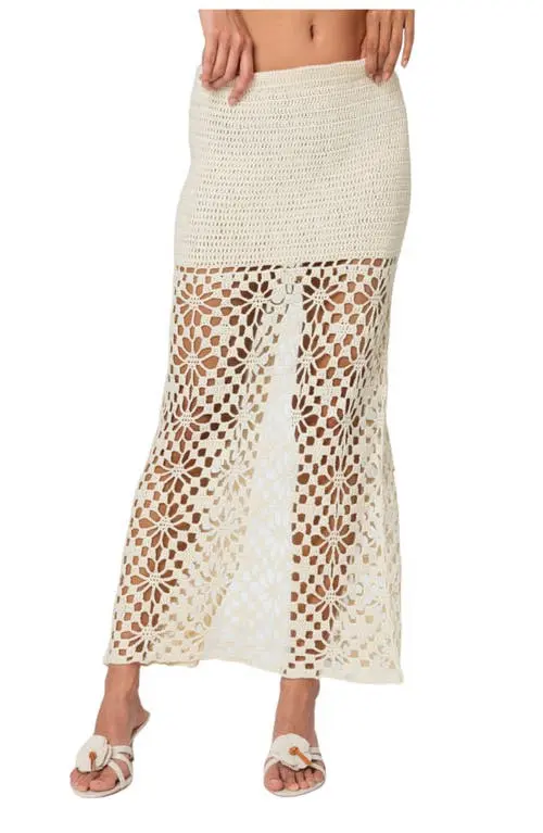 EDIKTED Ida Semisheer Crochet Maxi Skirt - Cream