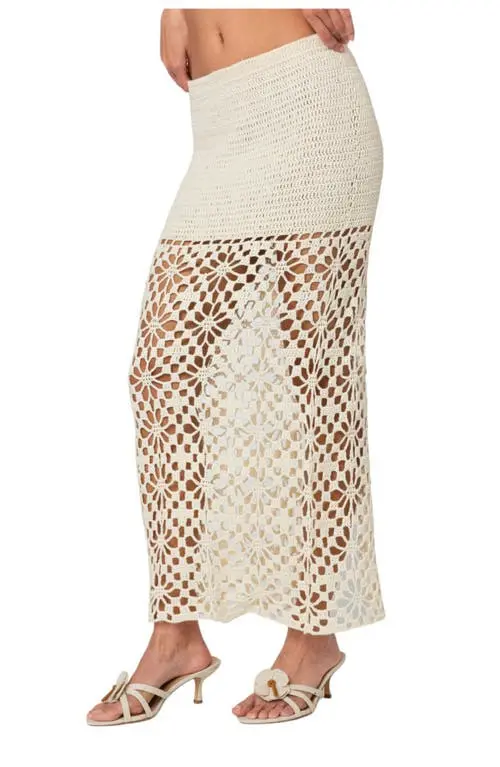 EDIKTED Ida Semisheer Crochet Maxi Skirt - Cream