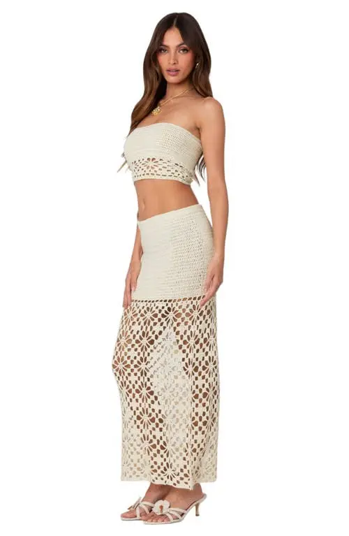 EDIKTED Ida Semisheer Crochet Maxi Skirt - Cream