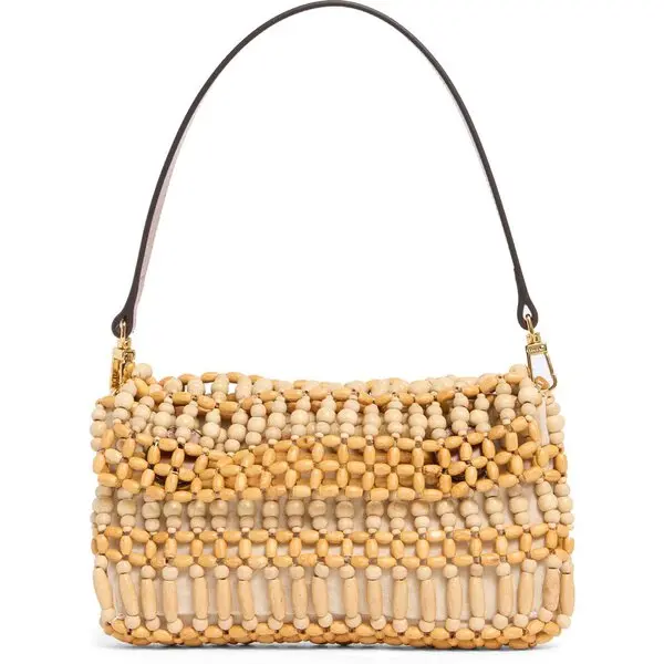 Staud Timmy Beaded Shoulder Bag - Natural Wood Beads