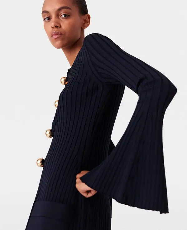 Stella McCartney Ribbed Long Sleeve Cardigan - Deep Navy