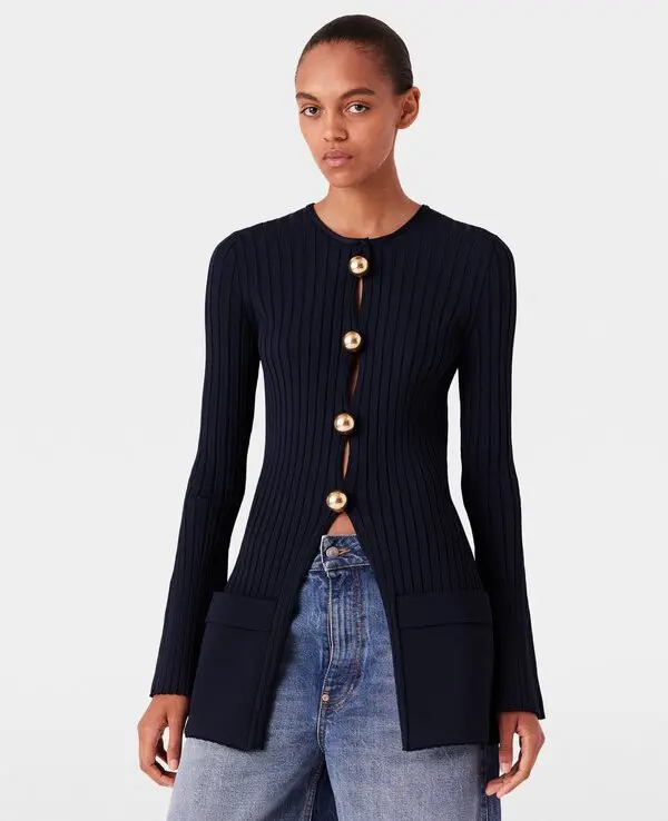 Stella McCartney Ribbed Long Sleeve Cardigan - Deep Navy