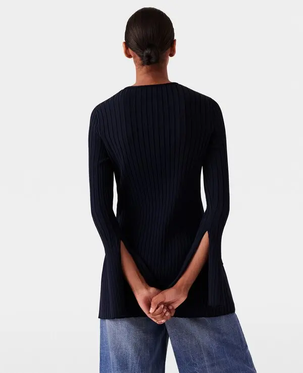 Stella McCartney Ribbed Long Sleeve Cardigan - Deep Navy