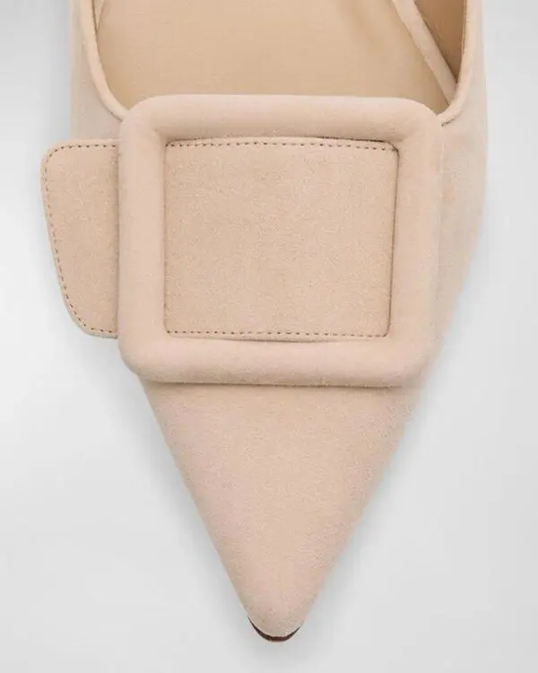 Manolo Blahnik Maysale Suede Ballerina Mules - Nude