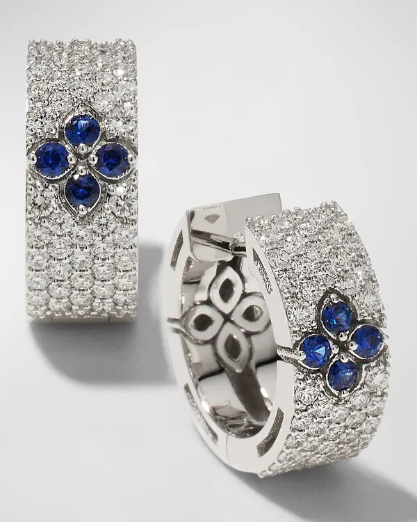 Roberto Coin Love In Verona 18k Diamond And Sapphire Huggie Earrings - White Gold