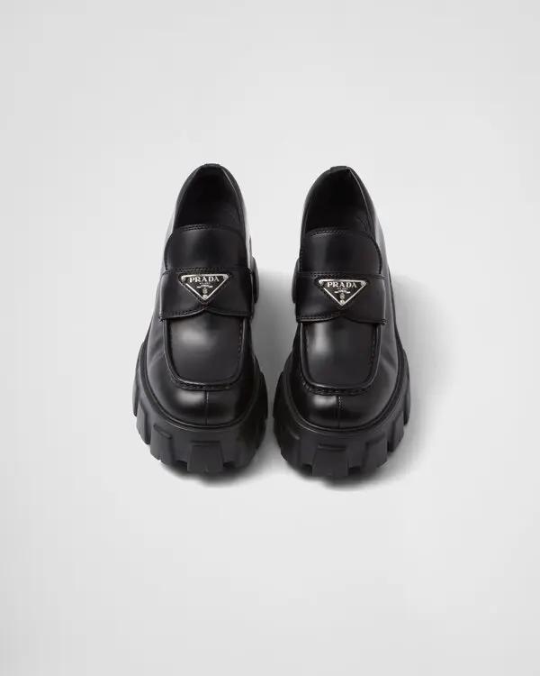 Prada Brushed Leather Monolith Loafers - Black