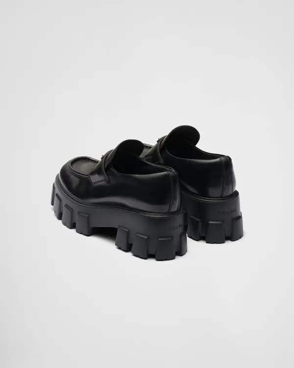 Prada Brushed Leather Monolith Loafers - Black