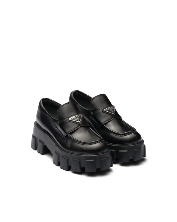 Prada Brushed Leather Monolith Loafers - Black