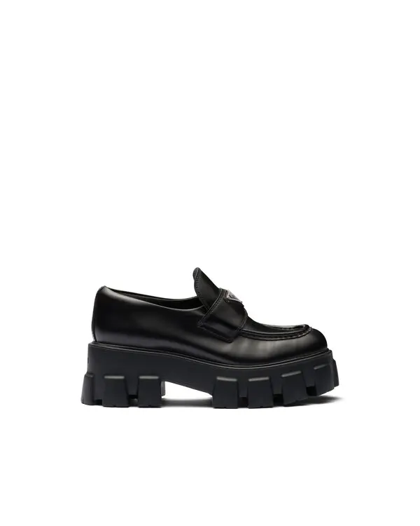 Prada Brushed Leather Monolith Loafers - Black