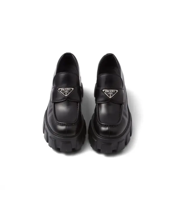 Prada Brushed Leather Monolith Loafers - Black