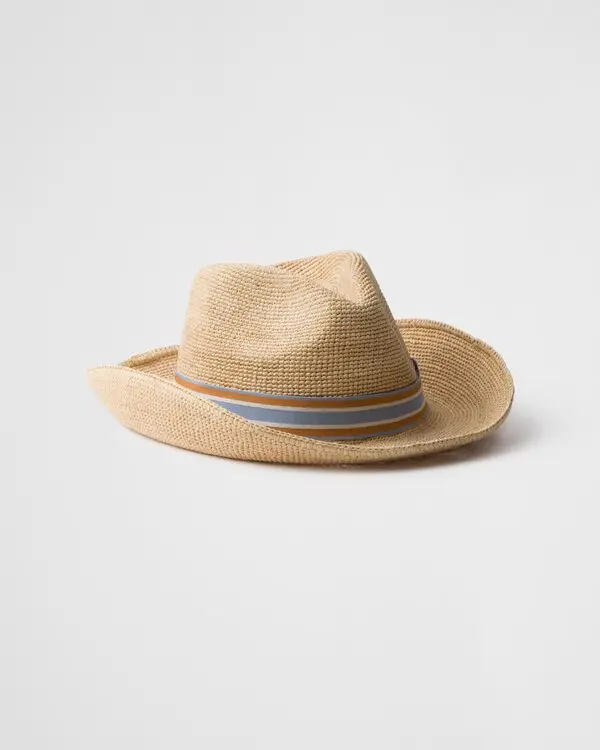 Prada Crochet Hat - Tan/astral Blue