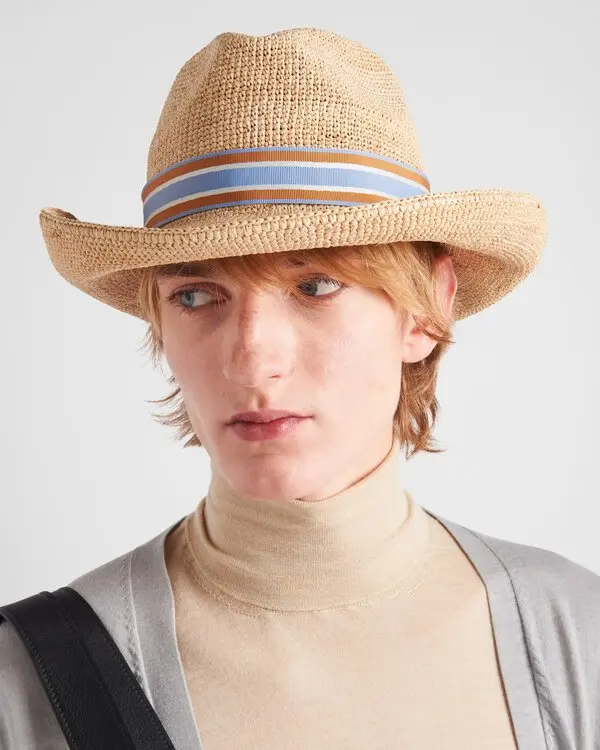 Prada Crochet Hat - Tan/astral Blue