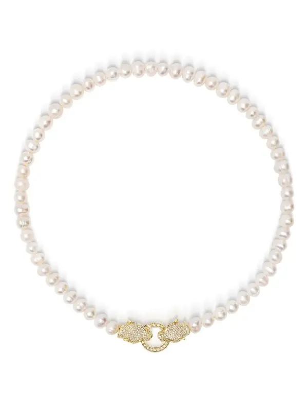 NIALAYA JEWELRY Panther Head Pearl Necklace - White