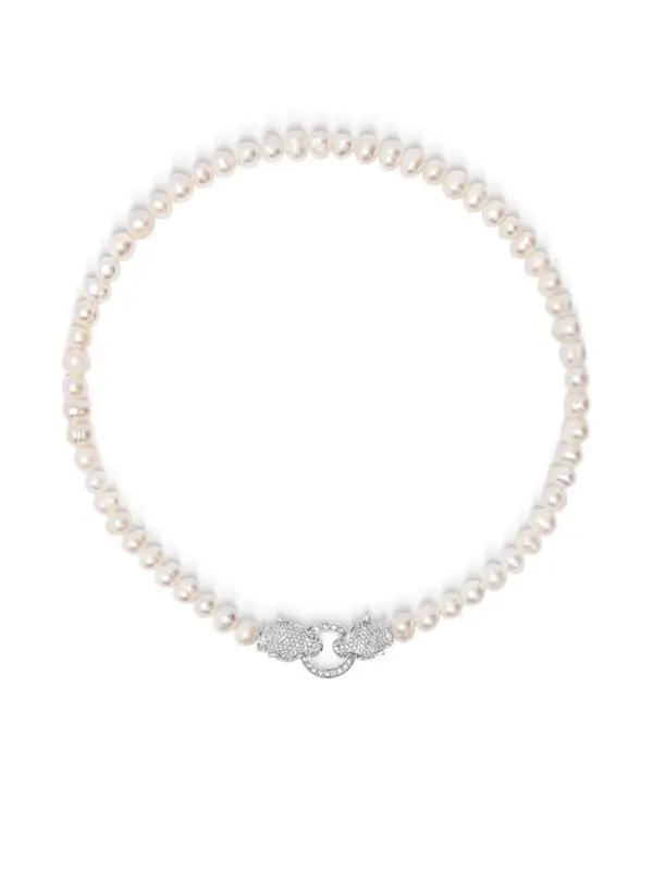 NIALAYA JEWELRY Panther Head Pearl Necklace - White
