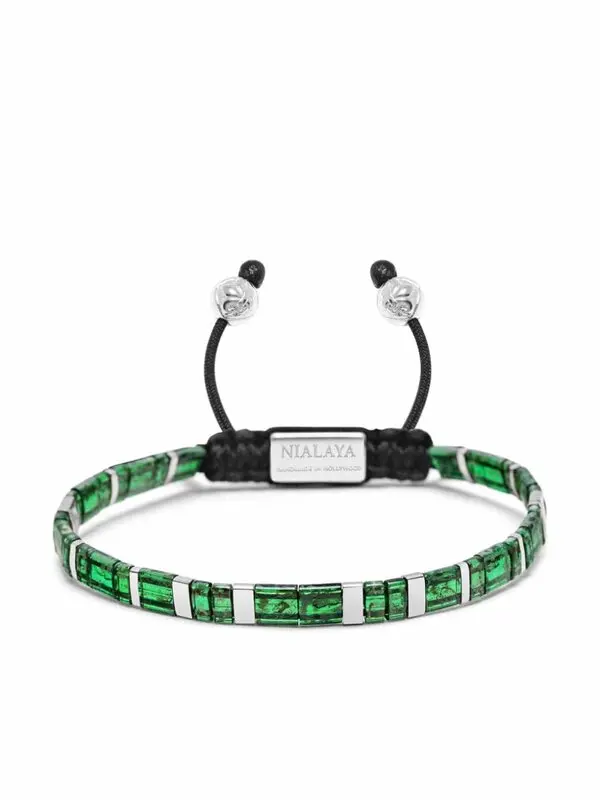 NIALAYA JEWELRY Logo-engraved Beaded Bracelet - Green