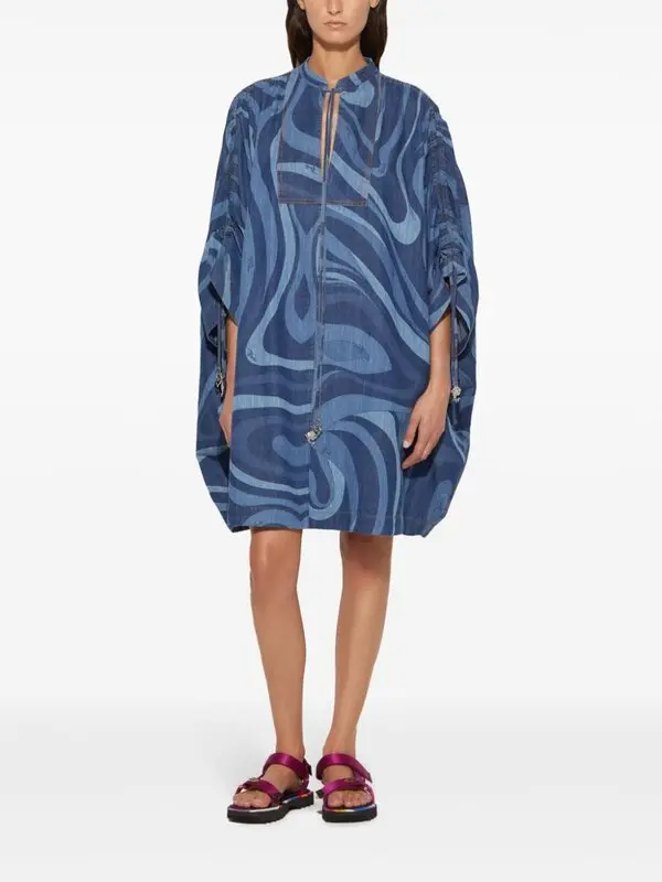 Emilio Pucci Marmo-Print Denim Kaftan Dress - Blue