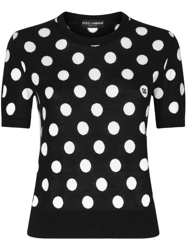 Dolce & Gabbana Polka Dot Intarsia-knit Top - Black