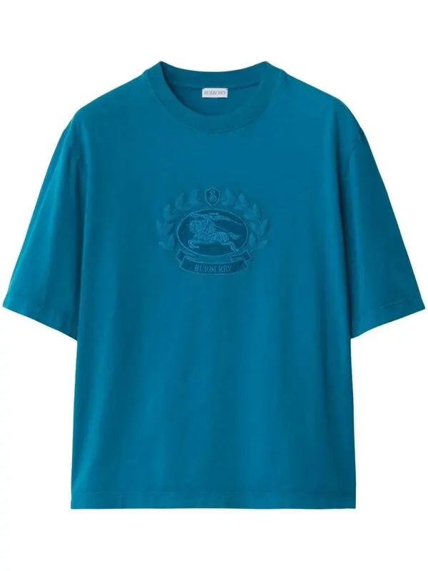 Burberry Oak Leaf Crest Embroidered Cotton T-shirt - Blue