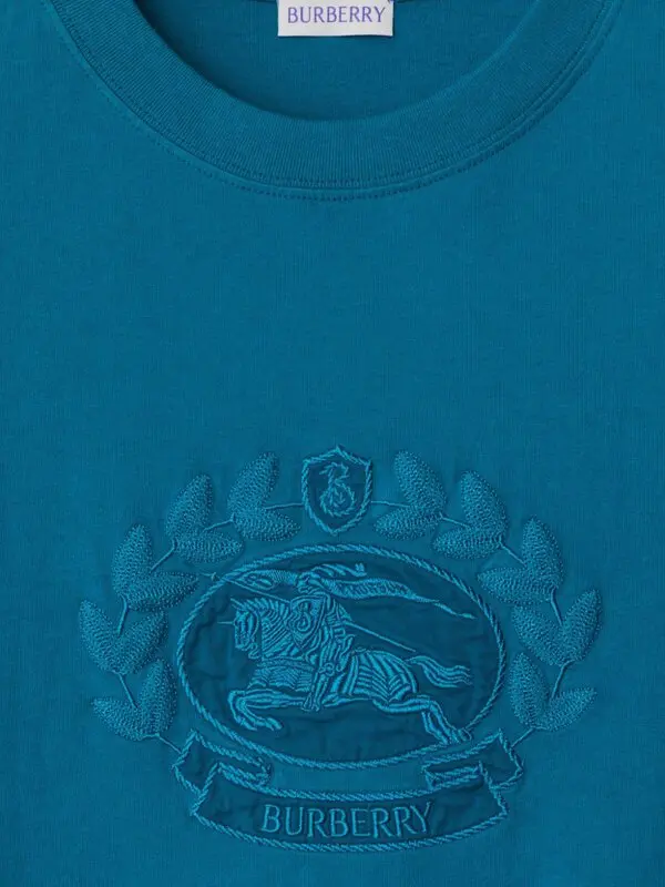 Burberry Oak Leaf Crest Embroidered Cotton T-shirt - Blue