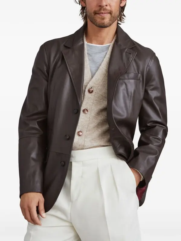 Brunello Cucinelli Single-breasted Leather Blazer