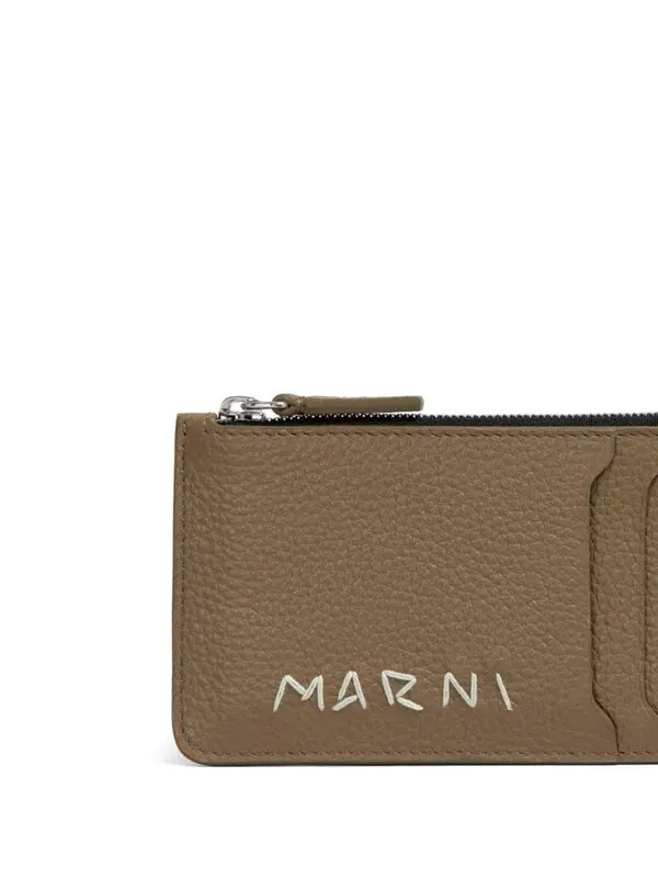 Marni Leather Card Case With Mending-embroidery - Neutrals