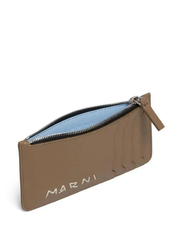 Marni Leather Card Case With Mending-embroidery - Neutrals