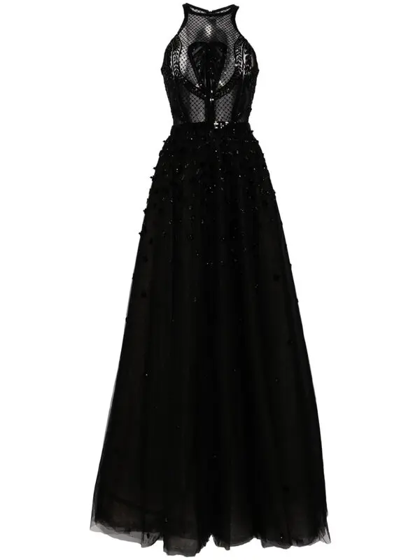SAIID KOBEISY Beaded Halterneck Gown - Black