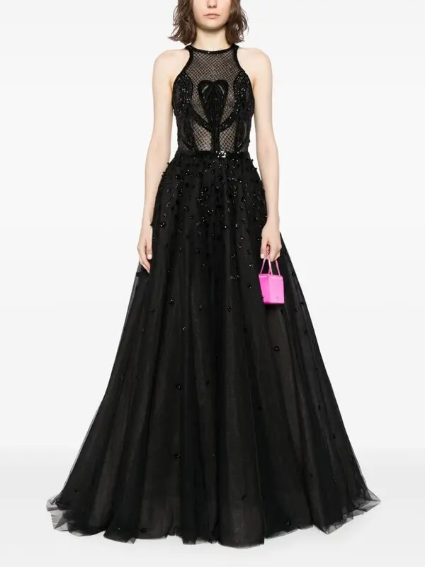 SAIID KOBEISY Beaded Halterneck Gown - Black