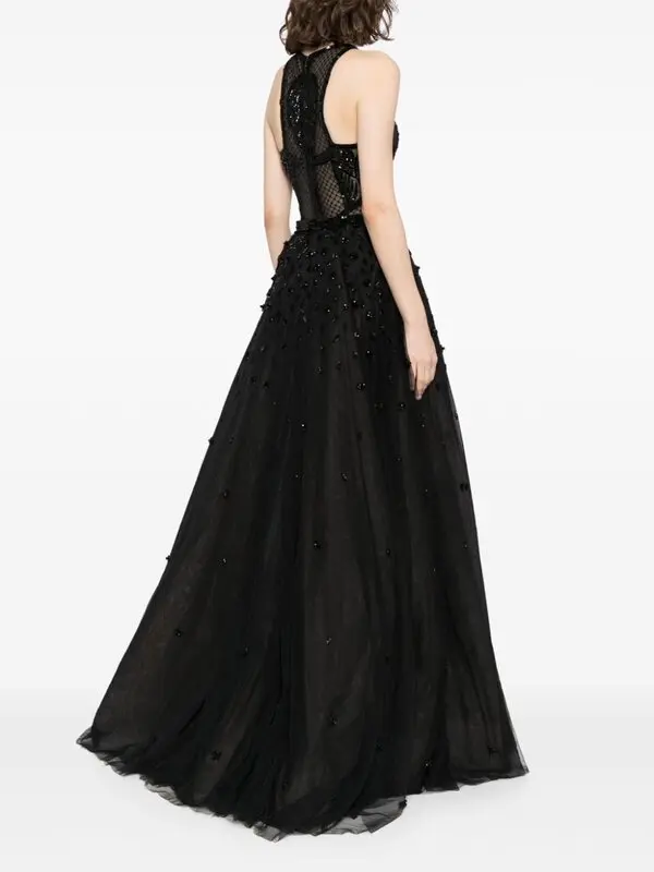 SAIID KOBEISY Beaded Halterneck Gown - Black