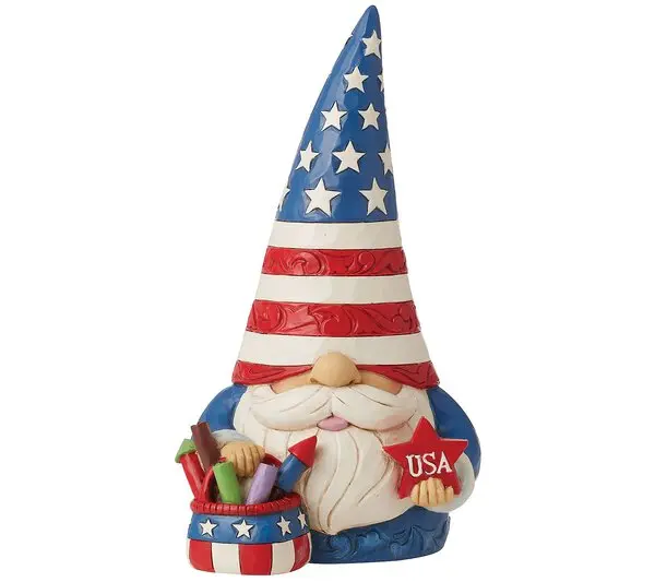 JIM SHORE Patriotic Gnome With Basket Of Firewo Rks Figurine - One-color