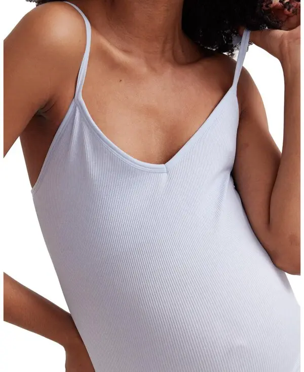 Hatch Collection The Body Rib Maternity Unitard Short - Light Blue Melange